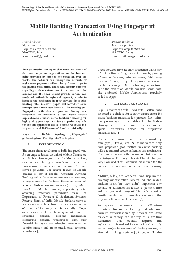 Pdf Mobile Banking Transaction Using Fingerprint Authentication