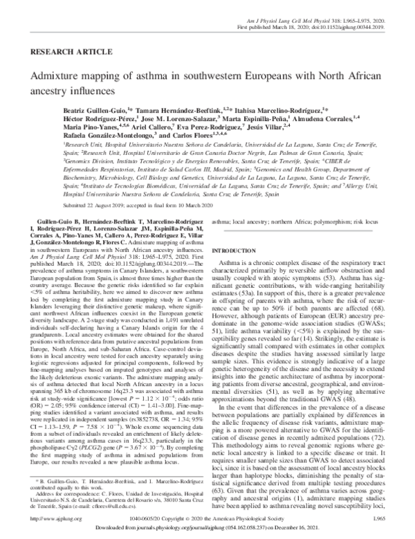 (PDF) Admixture mapping of asthma in southwestern Europeans with North ...