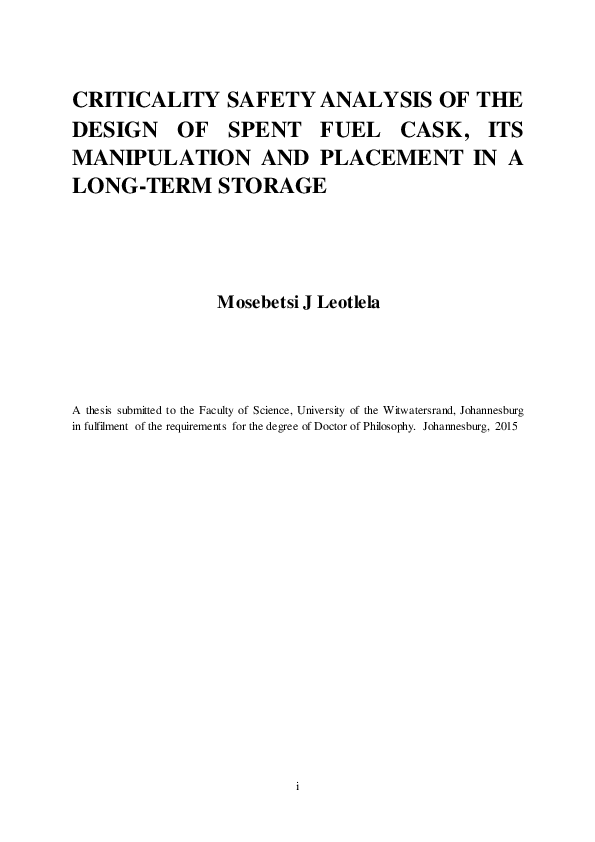 (PDF) Criticality safety analysis of the design of spent fuel cask, its ...