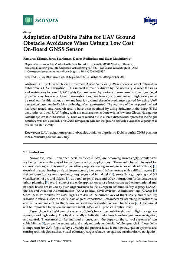 (PDF) Adaptation of Dubins Paths for UAV Ground Obstacle Avoidance When ...