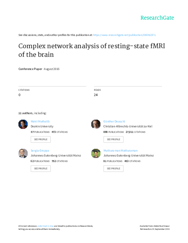 Pdf Complex Network Analysis Of Resting State Fmri Of The Brain