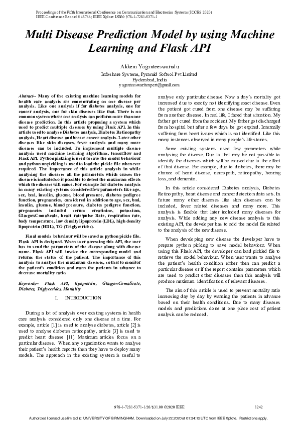 (PDF) Multi Disease Prediction Model by using Machine Learning and ...