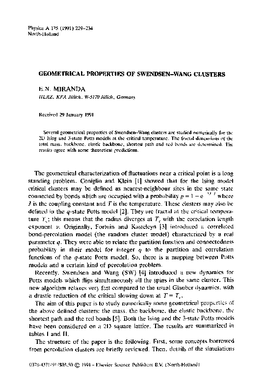 (PDF) Geometrical properties of Swendsen-Wang clusters