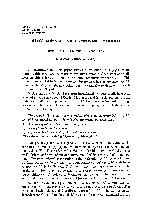 (PDF) Direct sums of indecomposable modules