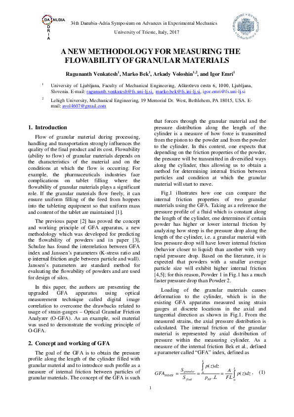 (PDF) A New Methodology for Measuring the Flowability of Granular Materials