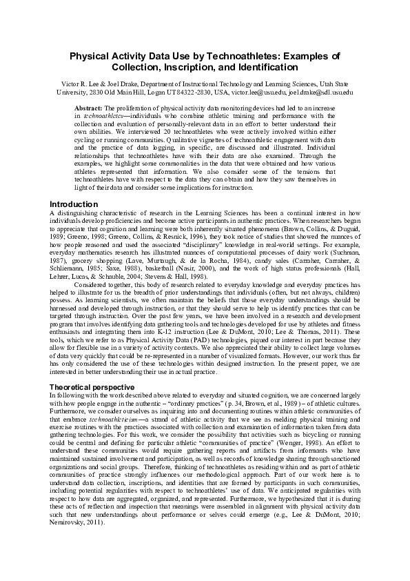 (PDF) Physical Activity Data Use by Technoathletes: Examples of ...