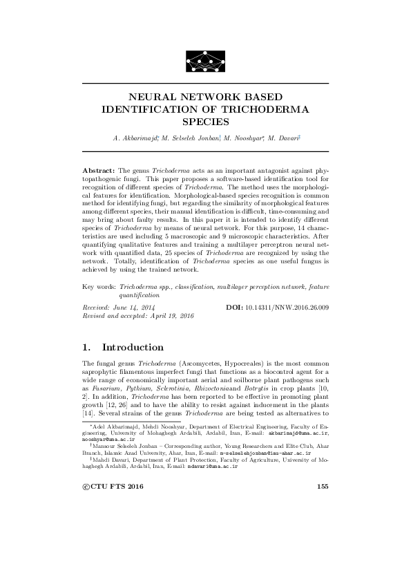 (PDF) Neural Network based identification of Trichoderma species