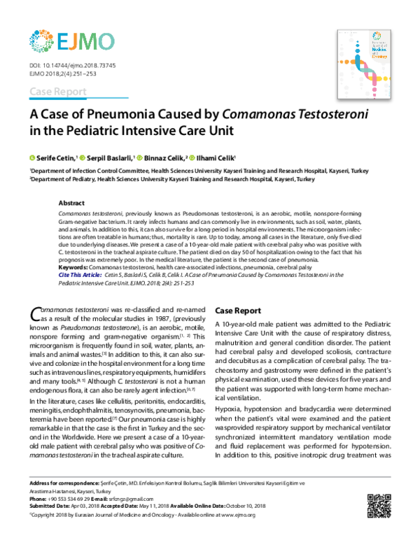 (PDF) A Case of Pneumonia Caused by Comamonas Testosteroni in the ...