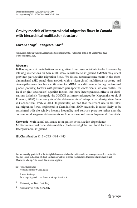 (PDF) Gravity models of interprovincial migration flows in Canada with ...