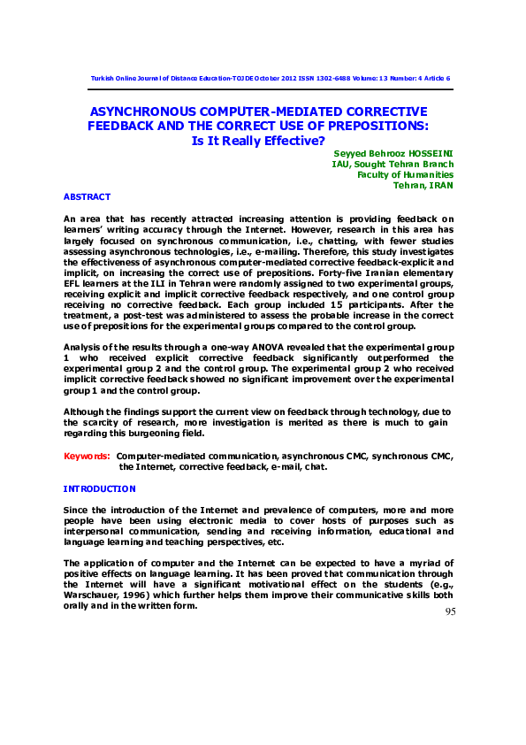 (PDF) Asynchronous Computer-Mediated Corrective Feedback and the Correct Use of Prepositions: Is ...