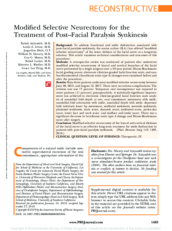 (PDF) Modified Selective Neurectomy for the Treatment of Post-Facial ...