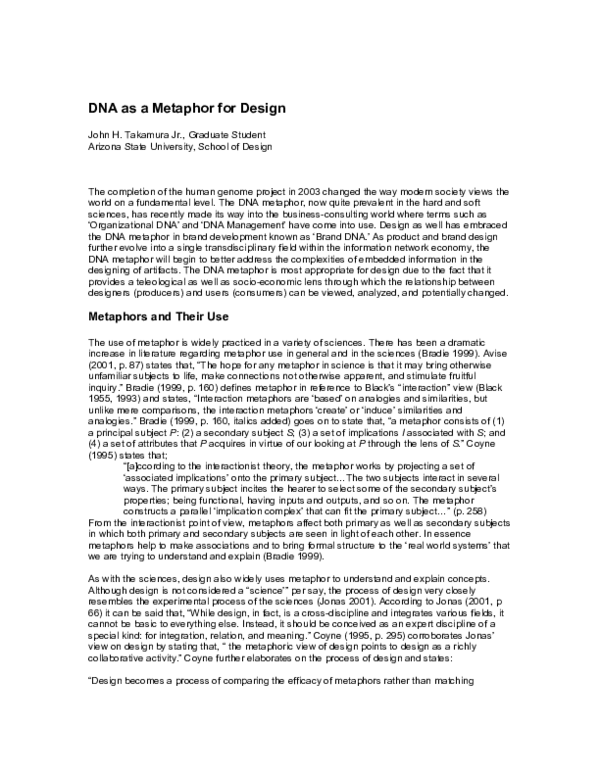(PDF) DNA as a Metaphor for Design