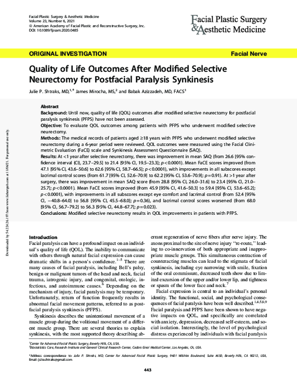 (PDF) Quality of Life Outcomes After Modified Selective Neurectomy for ...