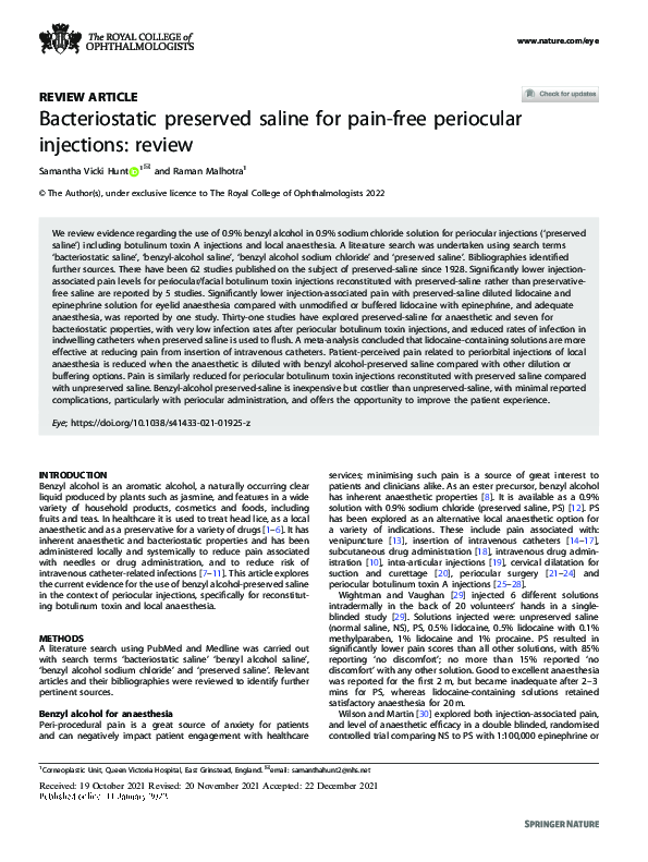 (PDF) Bacteriostatic preserved saline for pain-free periocular ...