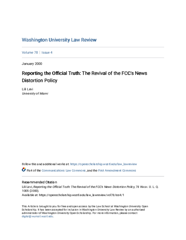 (PDF) Reporting the Official Truth: the Revival of the FCC's News ...