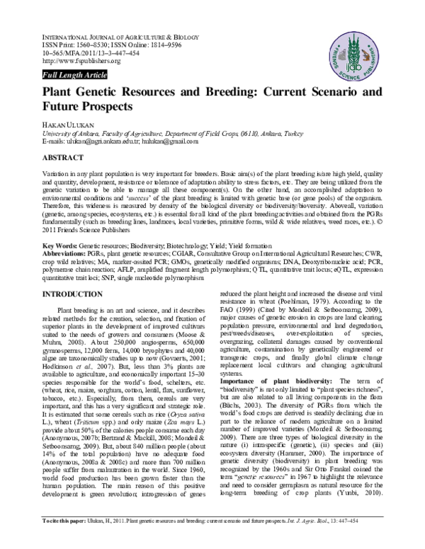 (PDF) Plant genetic resources and breeding: current scenario and future ...