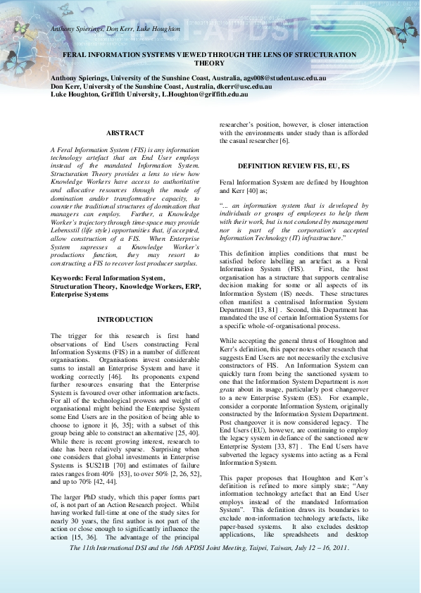 (PDF) Feral Information Systems Viewed Through the Lens of Structuration Theory
