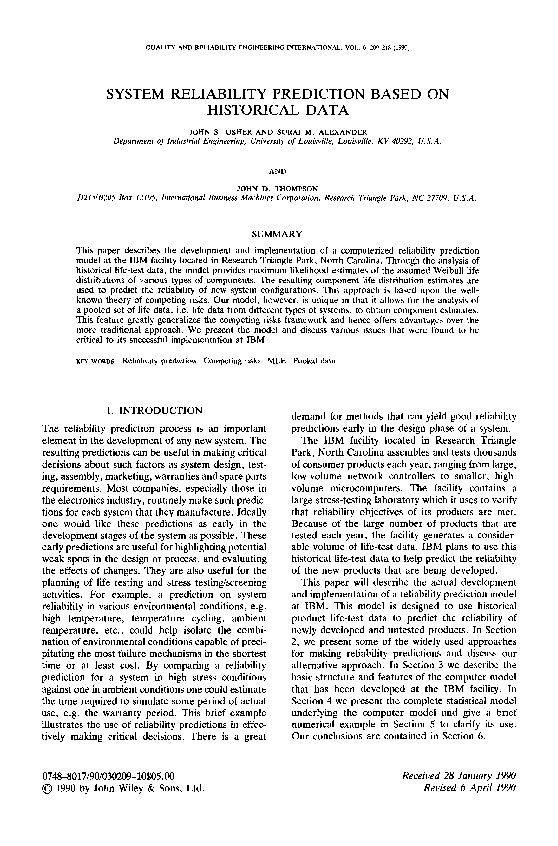 (PDF) System reliability prediction based on historical data