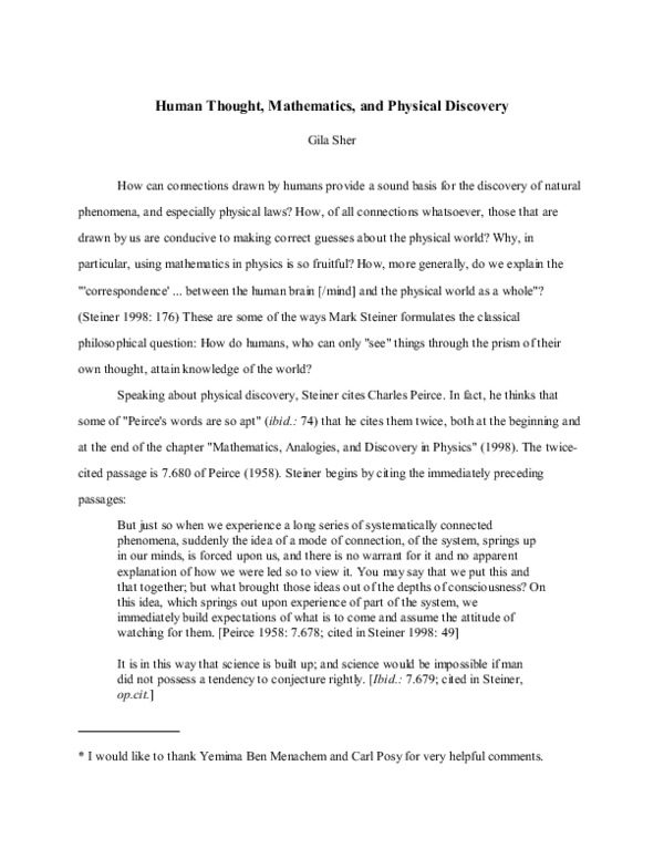 (PDF) Human Thought, Mathematics, and Physical Discovery - Final | Gila ...