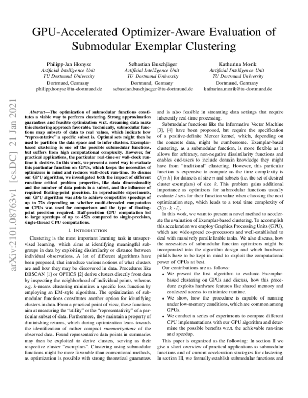 (PDF) GPU-Accelerated Optimizer-Aware Evaluation of Submodular Exemplar Clustering