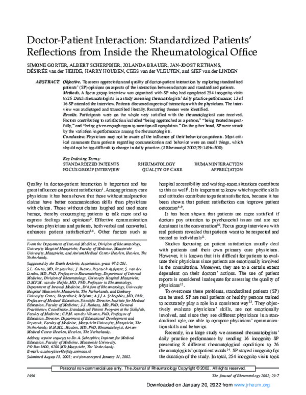 (PDF) Doctor-patient interaction: standardized patients' reflections ...
