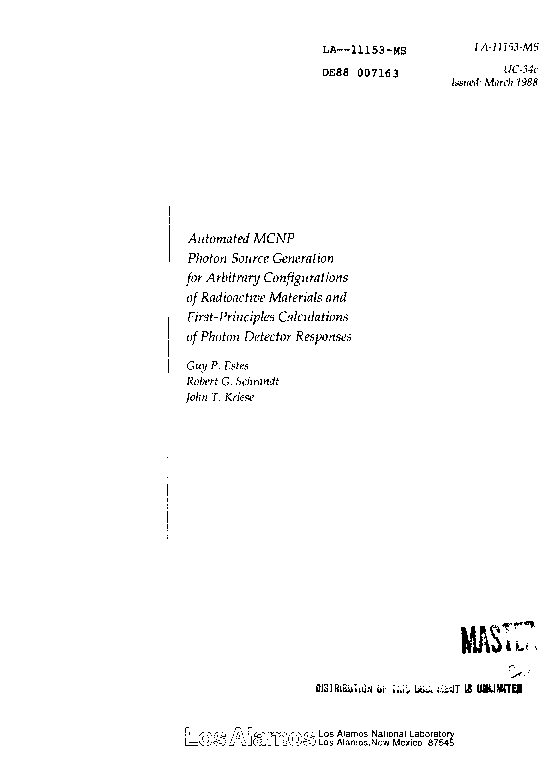 (PDF) Automated MCNP photon source generation for arbitrary configurations of radioactive ...