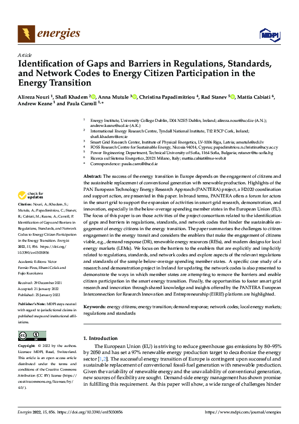 (PDF) Identification of Gaps and Barriers in Regulations, Standards, and Network Codes to Energy ...