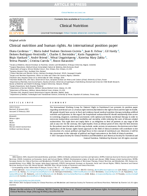 (PDF) Clinical Nutrition and Human Rights. An International Position Paper
