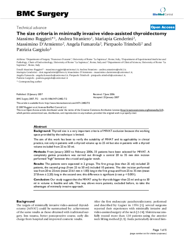 (PDF) BMC Surgery BioMed Central Technical advance The size criteria in ...
