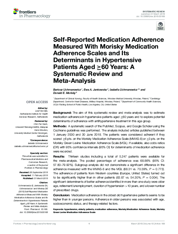 (PDF) Self-Reported Medication Adherence Measured With Morisky ...