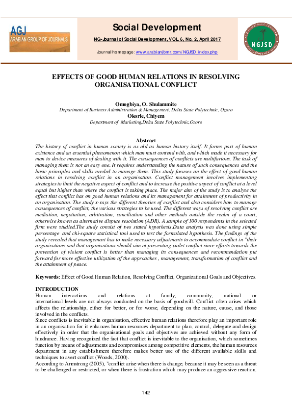 (PDF) Effects of Good Human Relations in Resolving Organisational Conflict