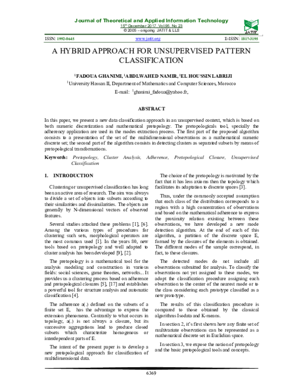 (PDF) A Hybrid Approach for Unsupervised Pattern Classification