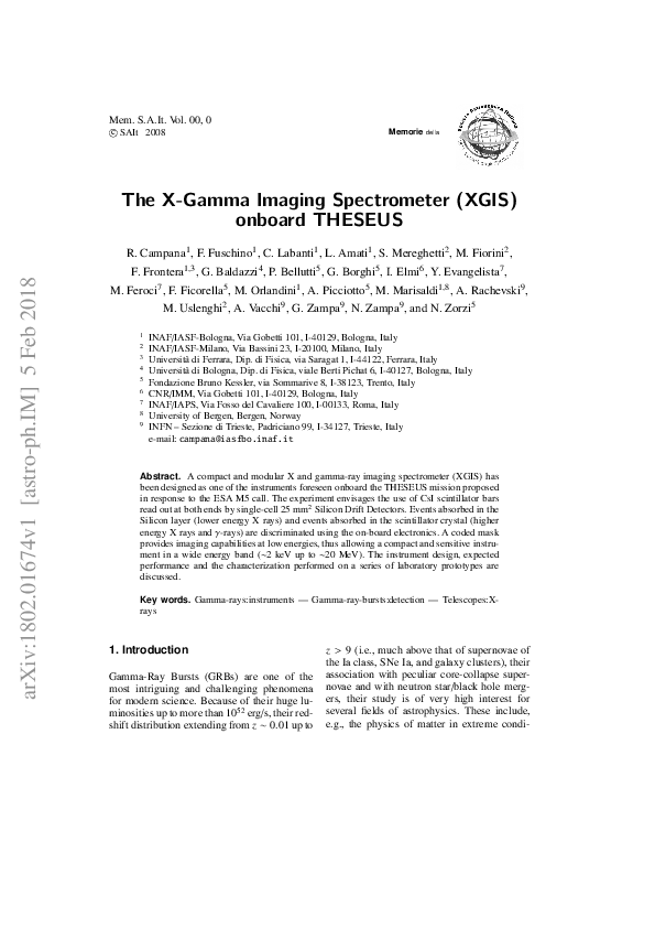 (PDF) The X-Gamma Imaging Spectrometer (XGIS) onboard THESEUS | P ...