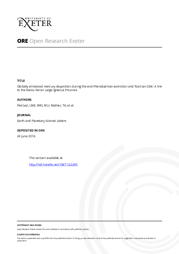 (PDF) Globally enhanced mercury deposition during the end-Pliensbachian ...