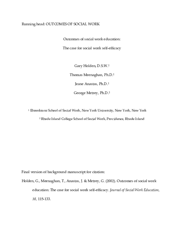 (PDF) Outcomes of Social Work Education