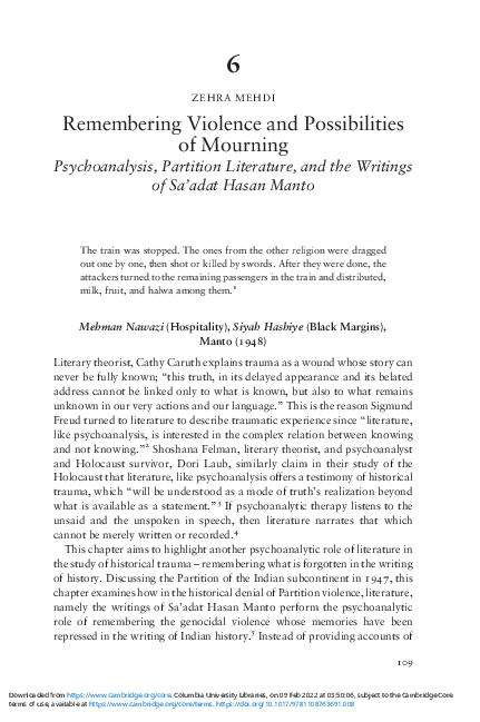 (PDF) Remembering Violence and Possibilities of Mourning