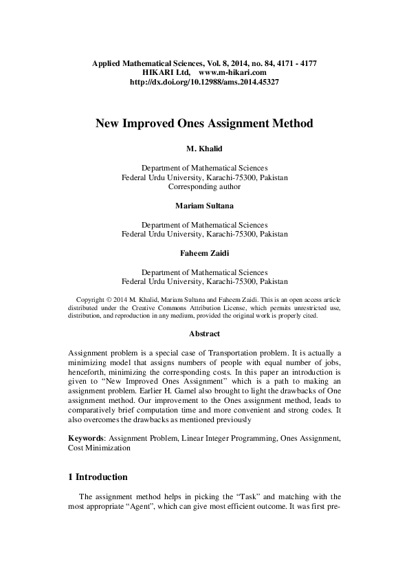 New improved Ones assignment method