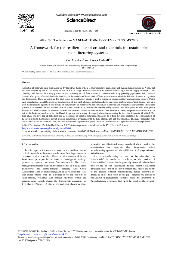 (PDF) A Framework for the Resilient use of Critical Materials in ...