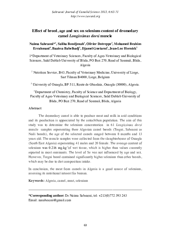 Pdf Effect Of Breed Age And Sex On Selenium Content Of Dromedary