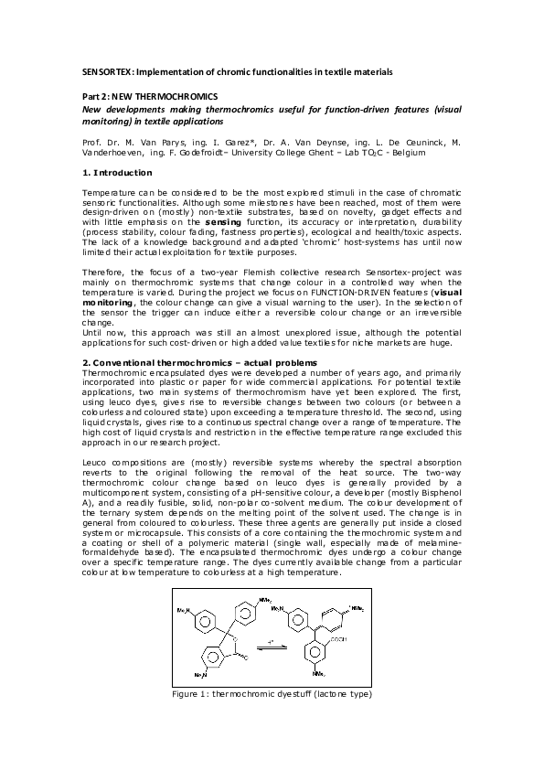(PDF) SENSORTEX : implementation of chromic functionalities in textile ...