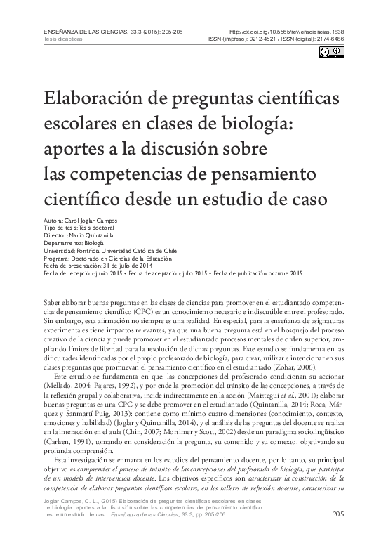 (PDF) Elaboración de preguntas científicas escolares en clases de ...