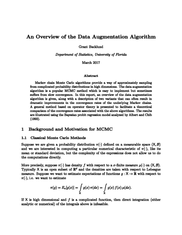 (PDF) An Overview of the Data Augmentation Algorithm