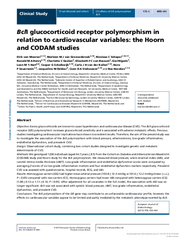 (PDF) BclI glucocorticoid receptor polymorphism in relation to ...