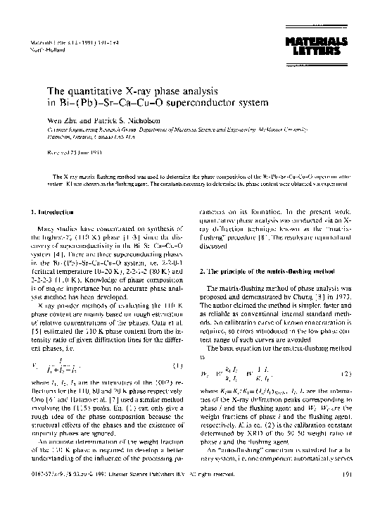 (PDF) The quantitative X-ray phase analysis in Bi-(Pb)-Sr-Ca-Cu-O superconductor system | Wen ...