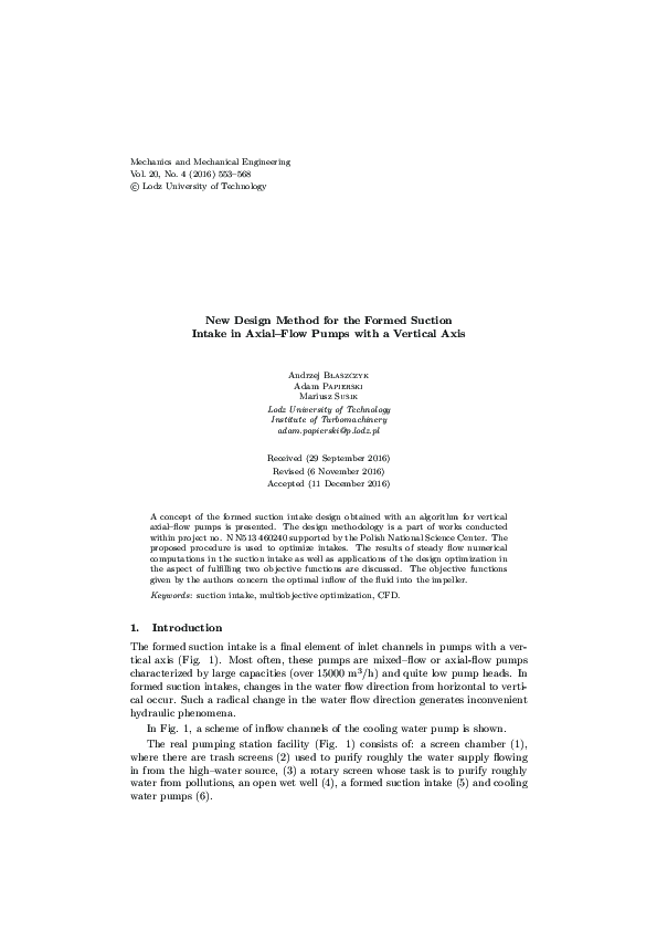 (PDF) New Design Method for the Formed Suction Intake in Axial-Flow ...