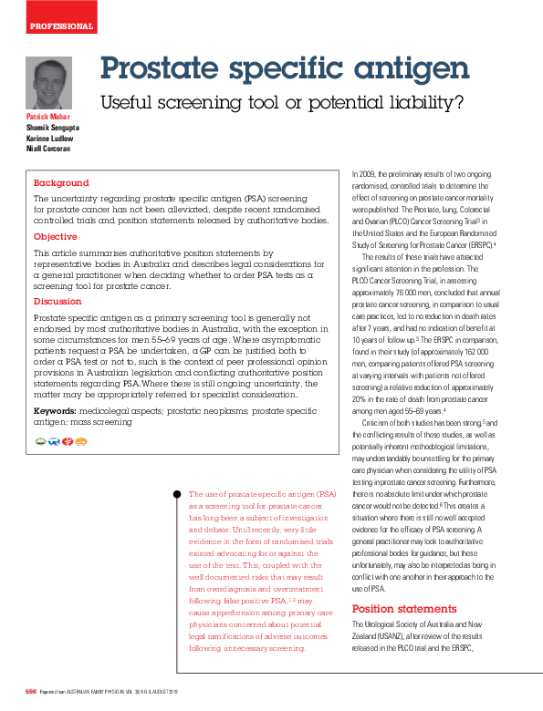 (PDF) Prostate specific antigen - useful screening tool or potential ...