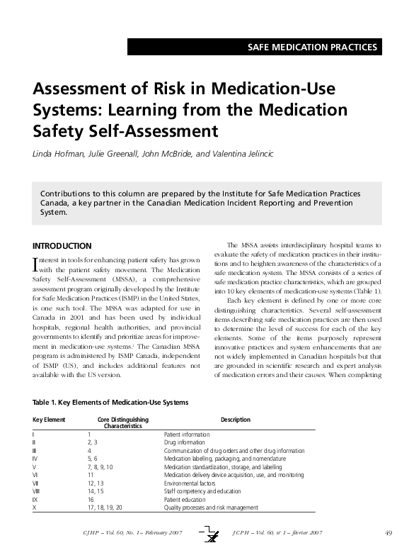 (PDF) SAFE MEDICATION PRACTICES Assessment of Risk in Medication-Use ...