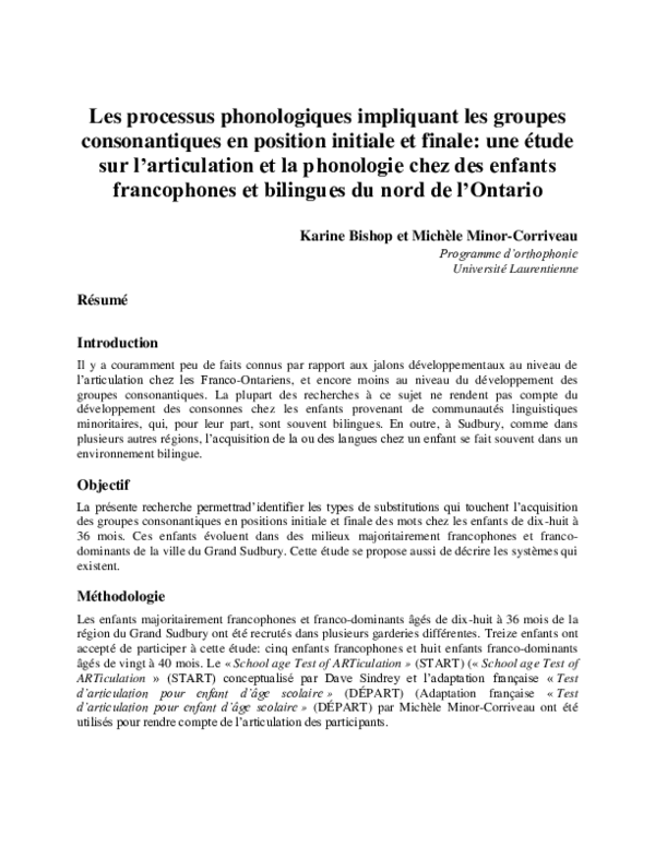 (PDF) Les processus phonologiques impliquant les groupes consonantiques ...