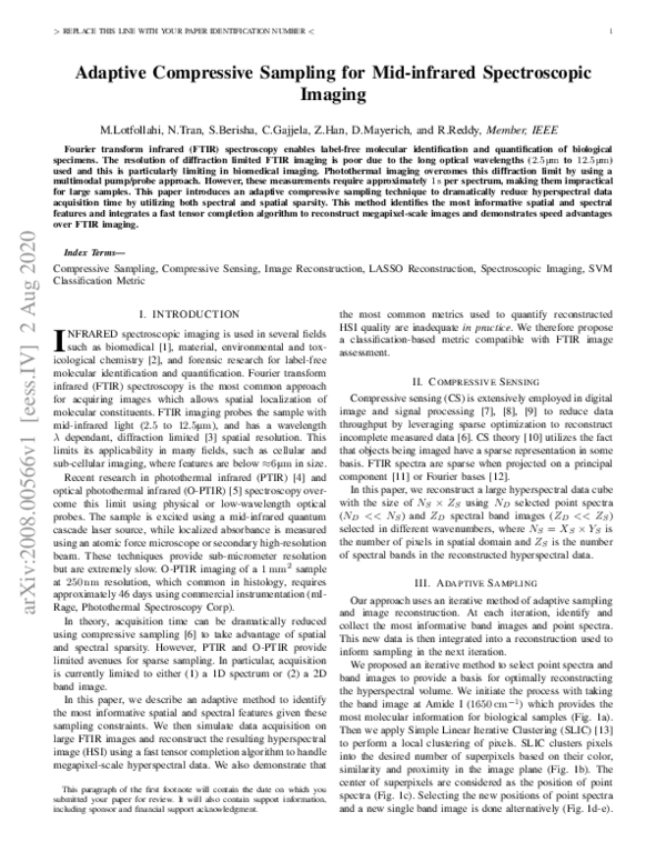 (PDF) Adaptive Compressive Sampling for Mid-infrared Spectroscopic Imaging