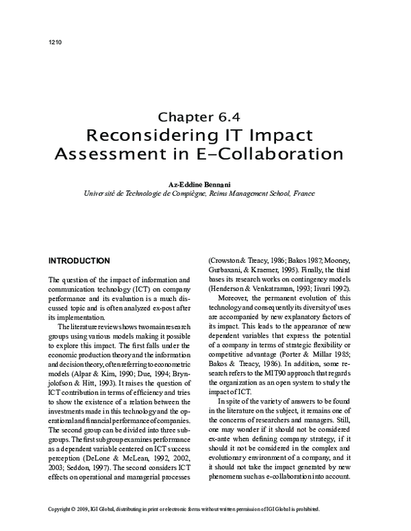 (PDF) Chapter 6 . 4 Reconsidering IT Impact Assessment in E-Collaboration